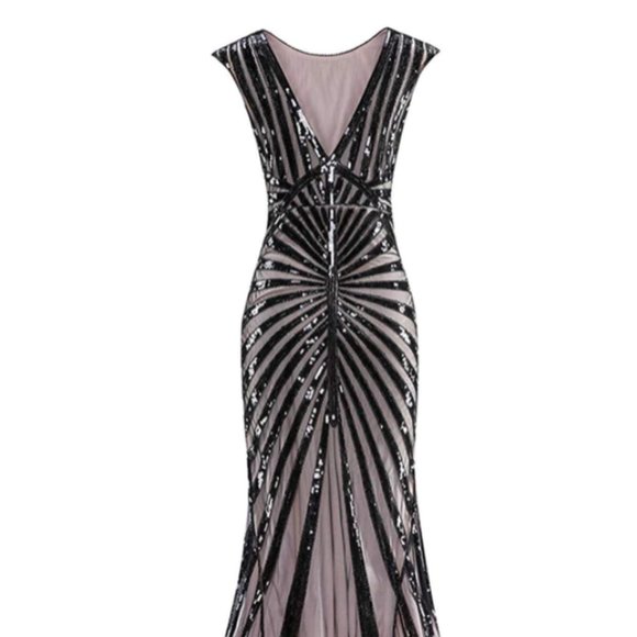 Retro Stage | Dresses | Retro Stage Black And Nude 92s Sequin Art Deco ...
